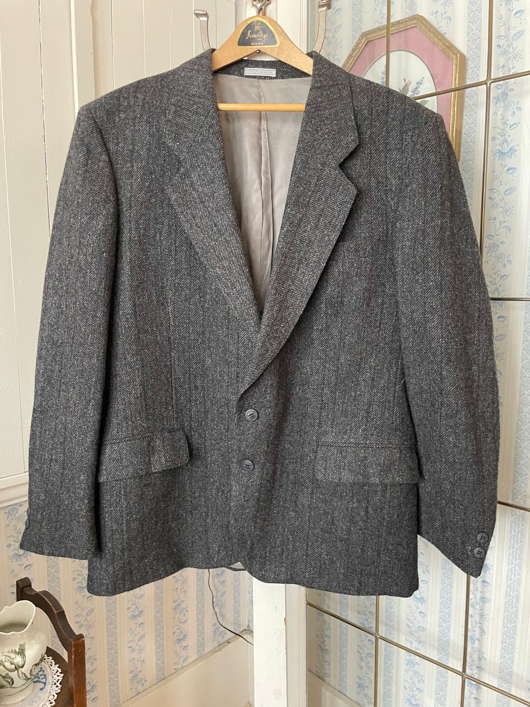 Vintage Grey Sport Coat, Jacket, Grey Wool Blazer (B737), Grey and ...
