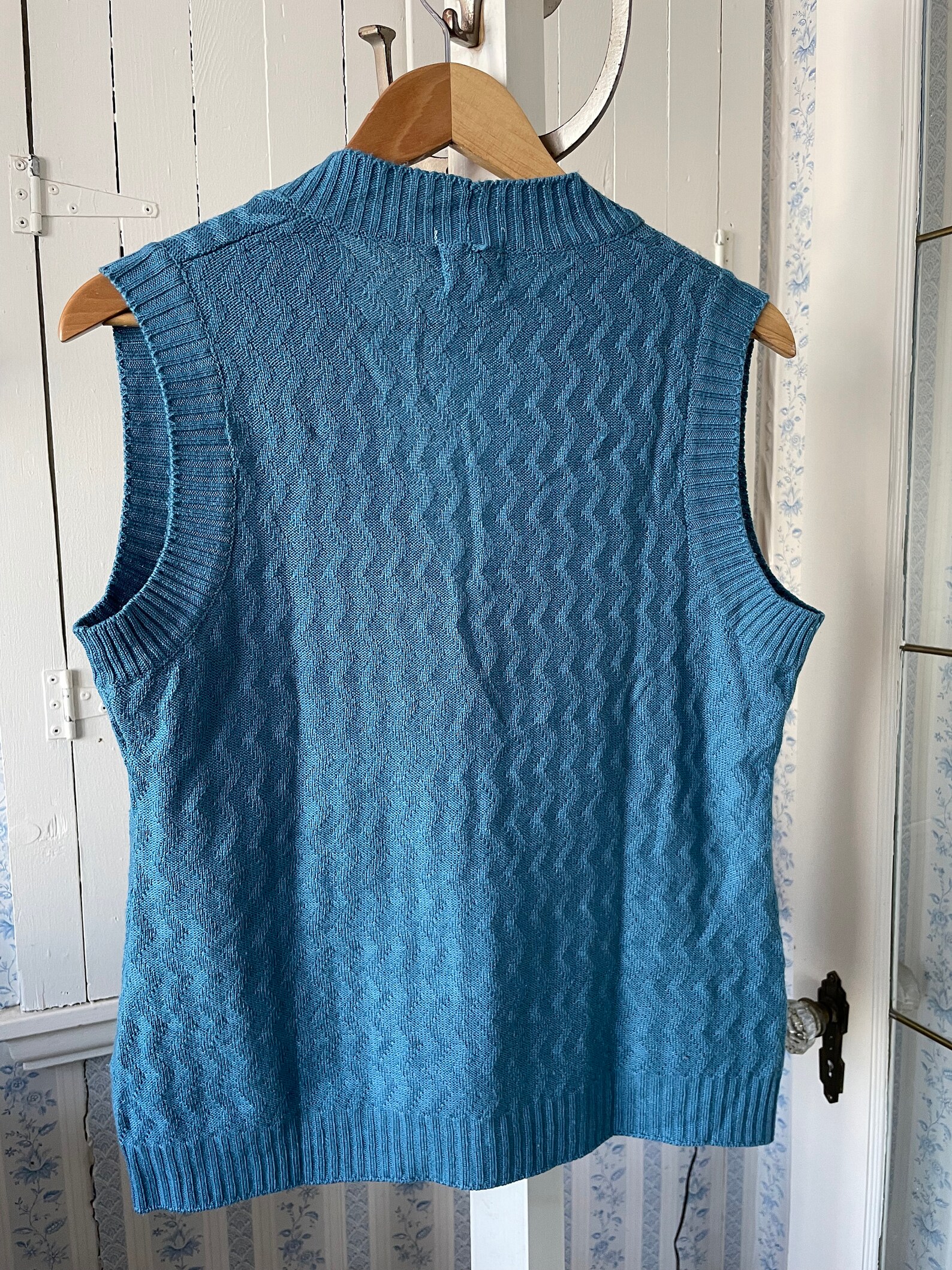 Vintage Blue Acrylic Knit Vest B172 With Buttons and Pockets - Etsy