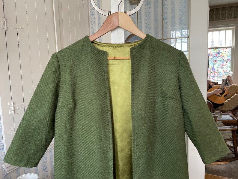 Vintage Moss Green Wool Open Jacket, Coat (B242), Simple Minimalist ...