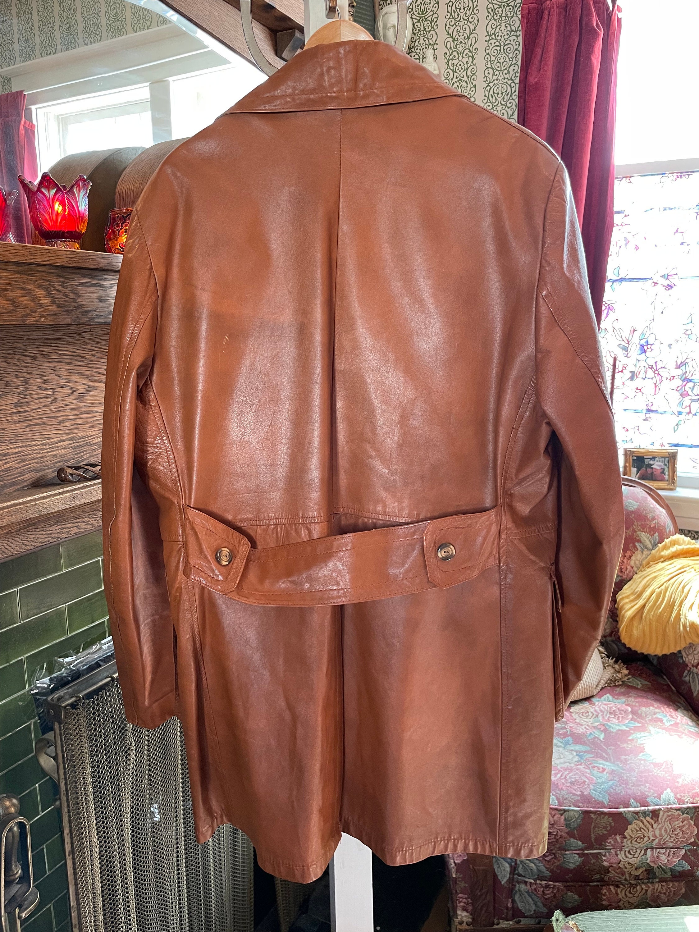 Vintage Caramel Brown Leather Jacket, Coat (B385) With Removable Lining ...
