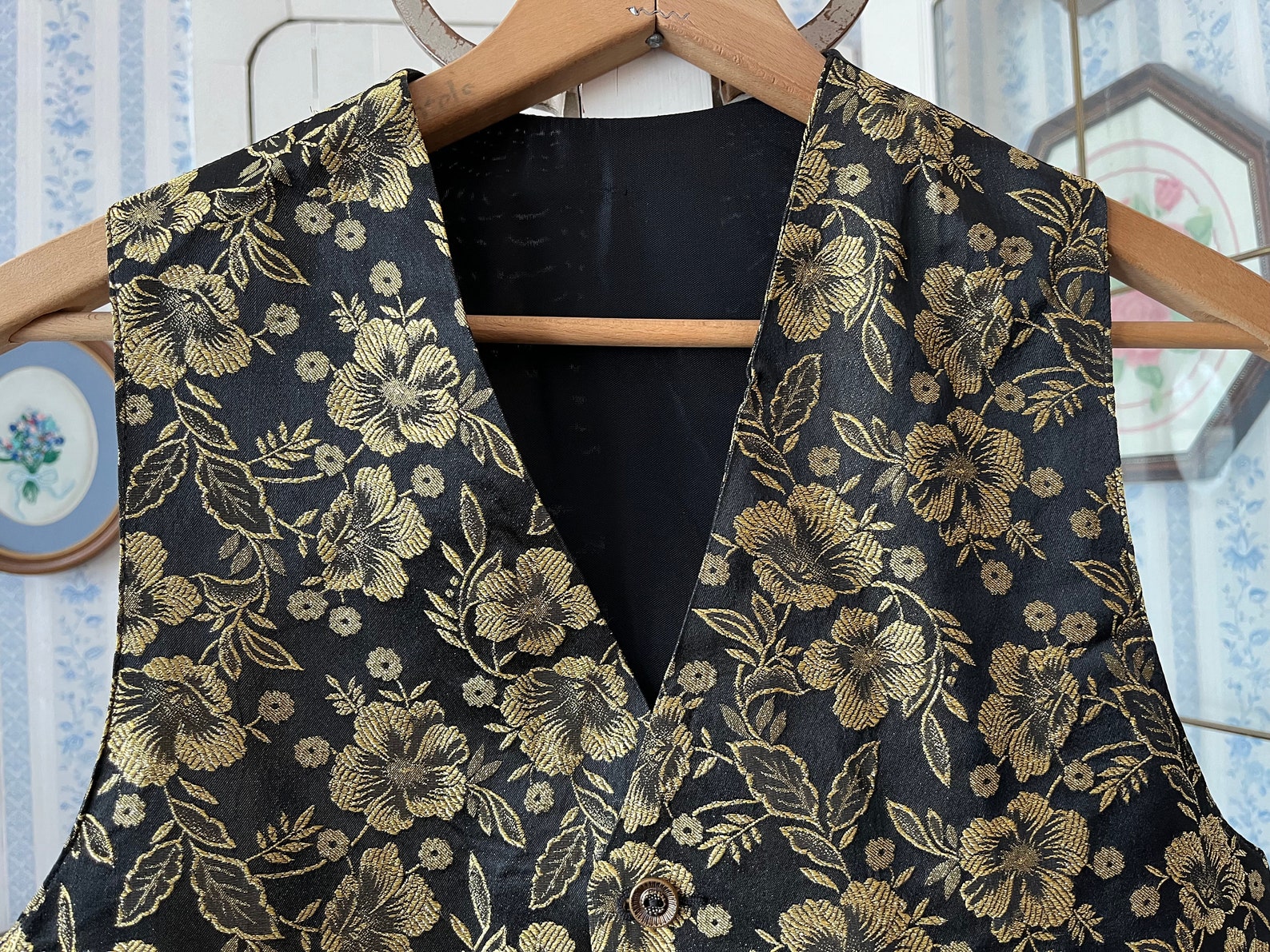 Vintage Black and Gold Vest, Fancy Waistcoat C707, Black Vest ...