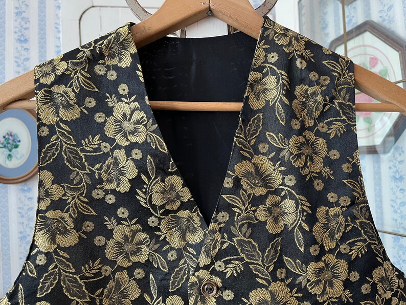 Vintage Black and Gold Vest, Fancy Waistcoat C707, Black Vest ...