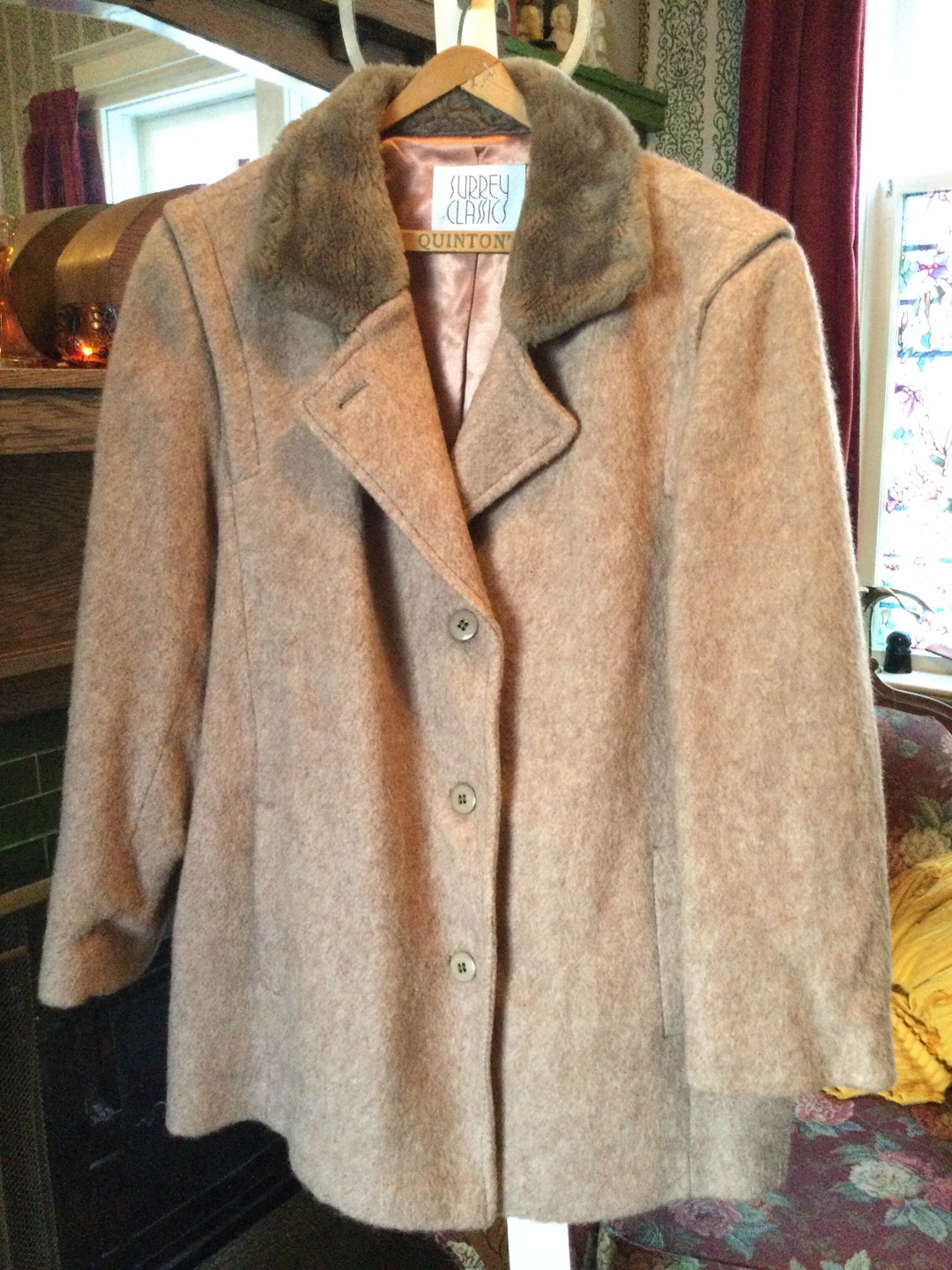 Vintage Short Neutral, Beige Wool Jacket, Coat (A931) With Faux Fur ...