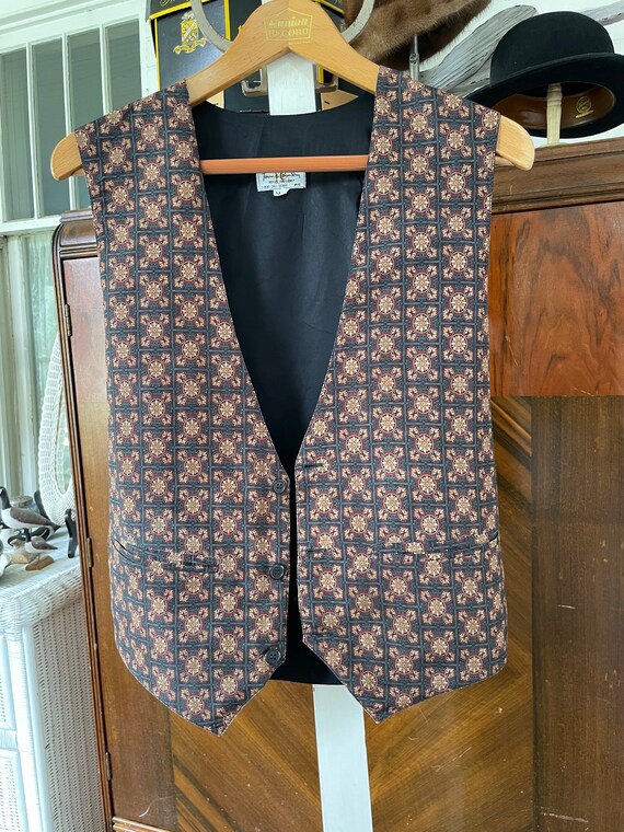 Vintage patterned vest, waistcoat (B551), dark green … - Gem