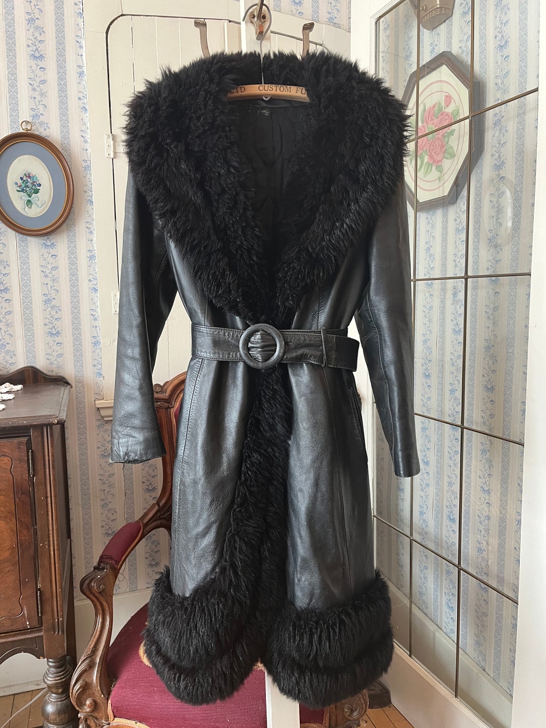 Vintage Leather Coat, Long Black Leather Coat (C652), Fancy Long Black ...