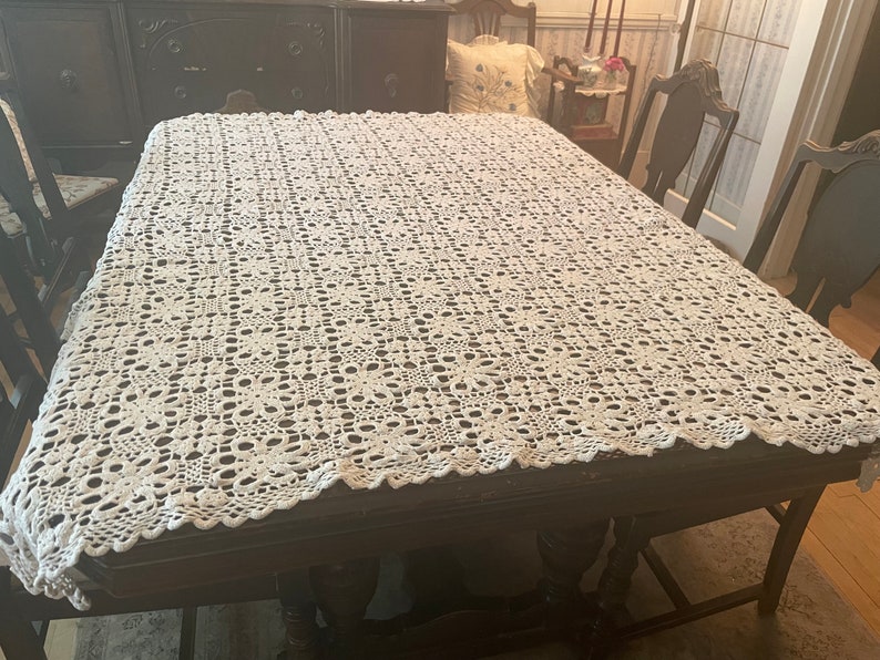 Vintage Handmade Tablecloth, Hand Crocheted Tablecloth B487, Beige ...