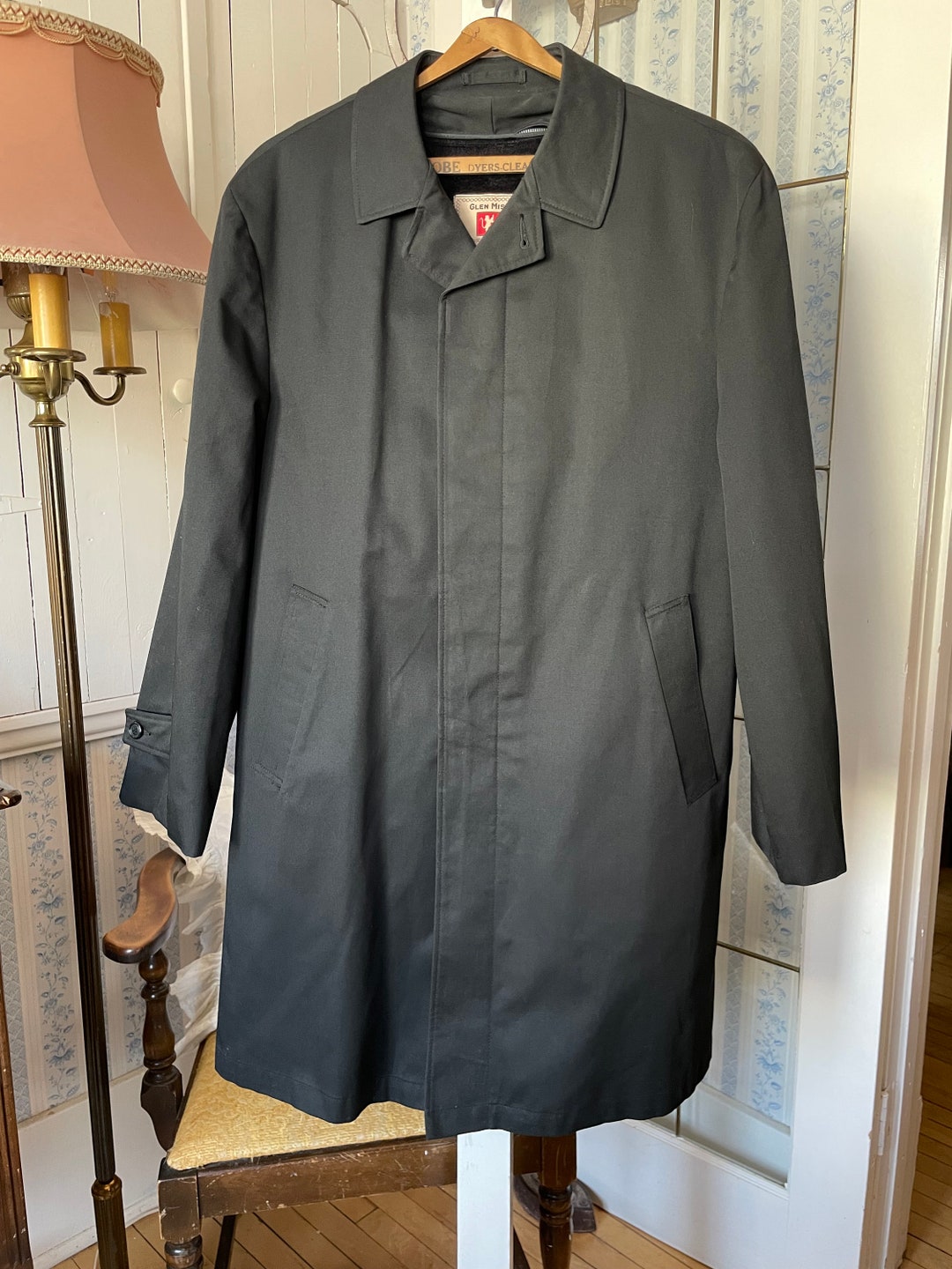 Vintage Black Raincoat, Black Lined Overcoat (B984), Black Raincoat ...