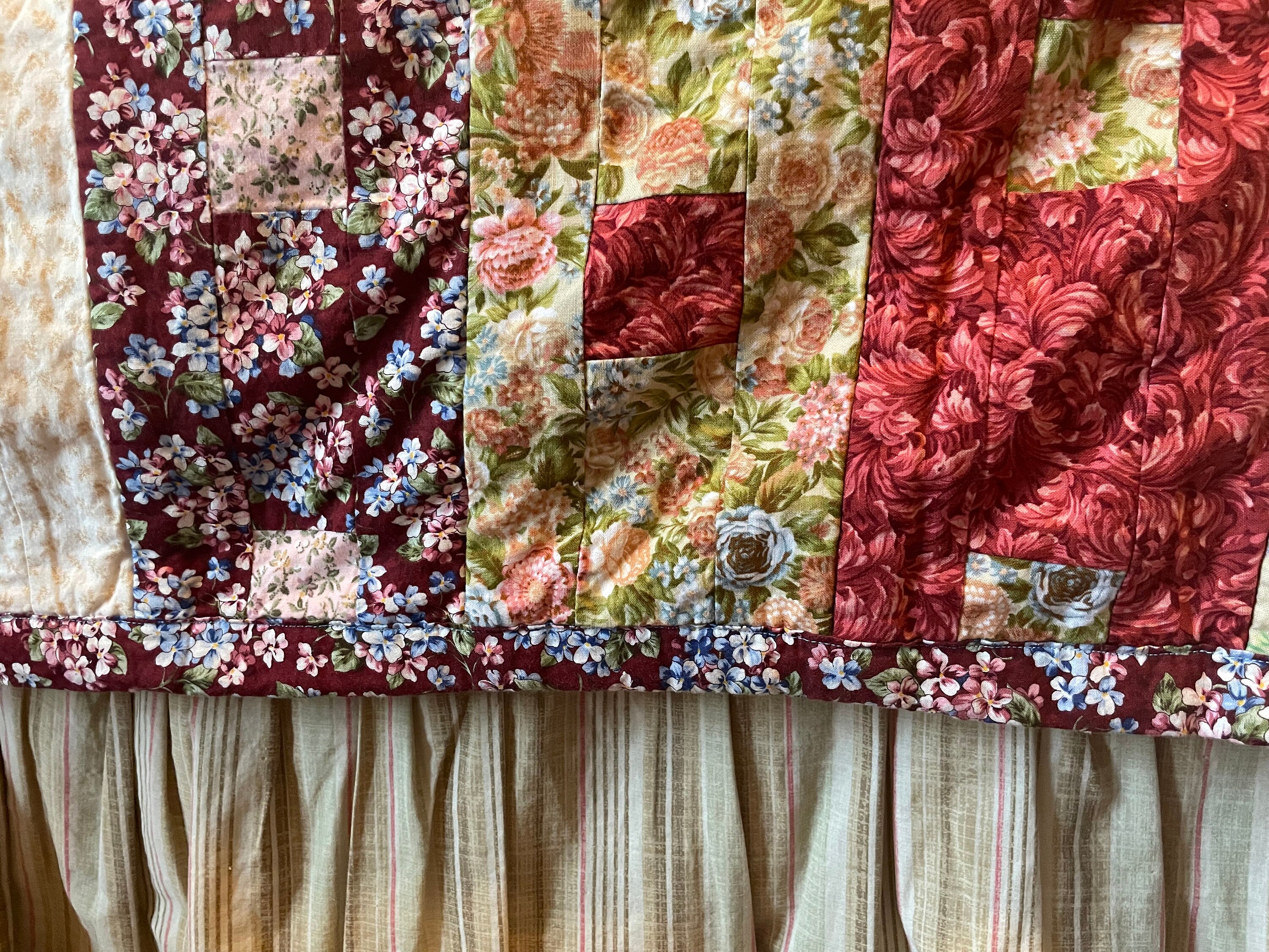 Vintage Patchwork Quilt, Handmade Quilt B473, Floral Multi-coloured ...