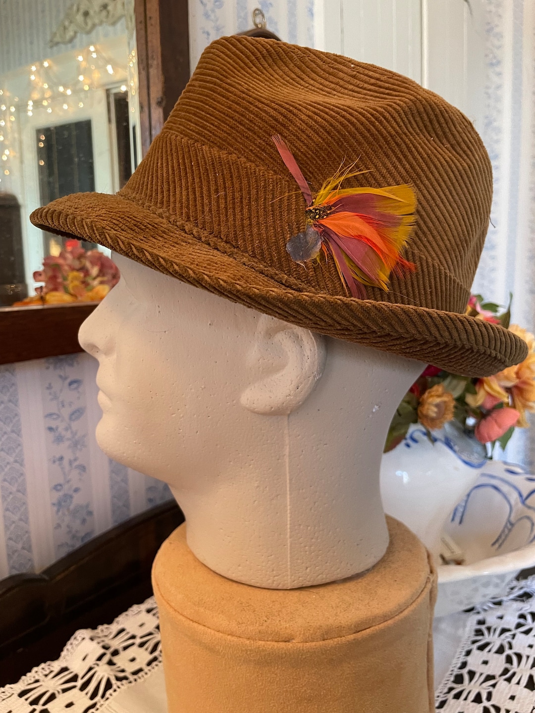 Vintage Trilby Hat, Brown Trilby, Hat (B655), Golden Brown Cotton ...