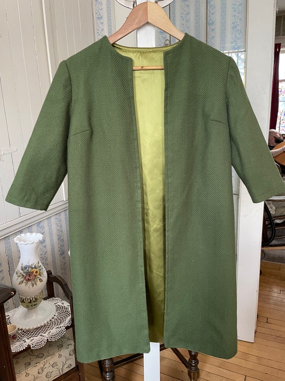 Vintage Moss Green Wool Open Jacket Coat B242 Simple - Etsy