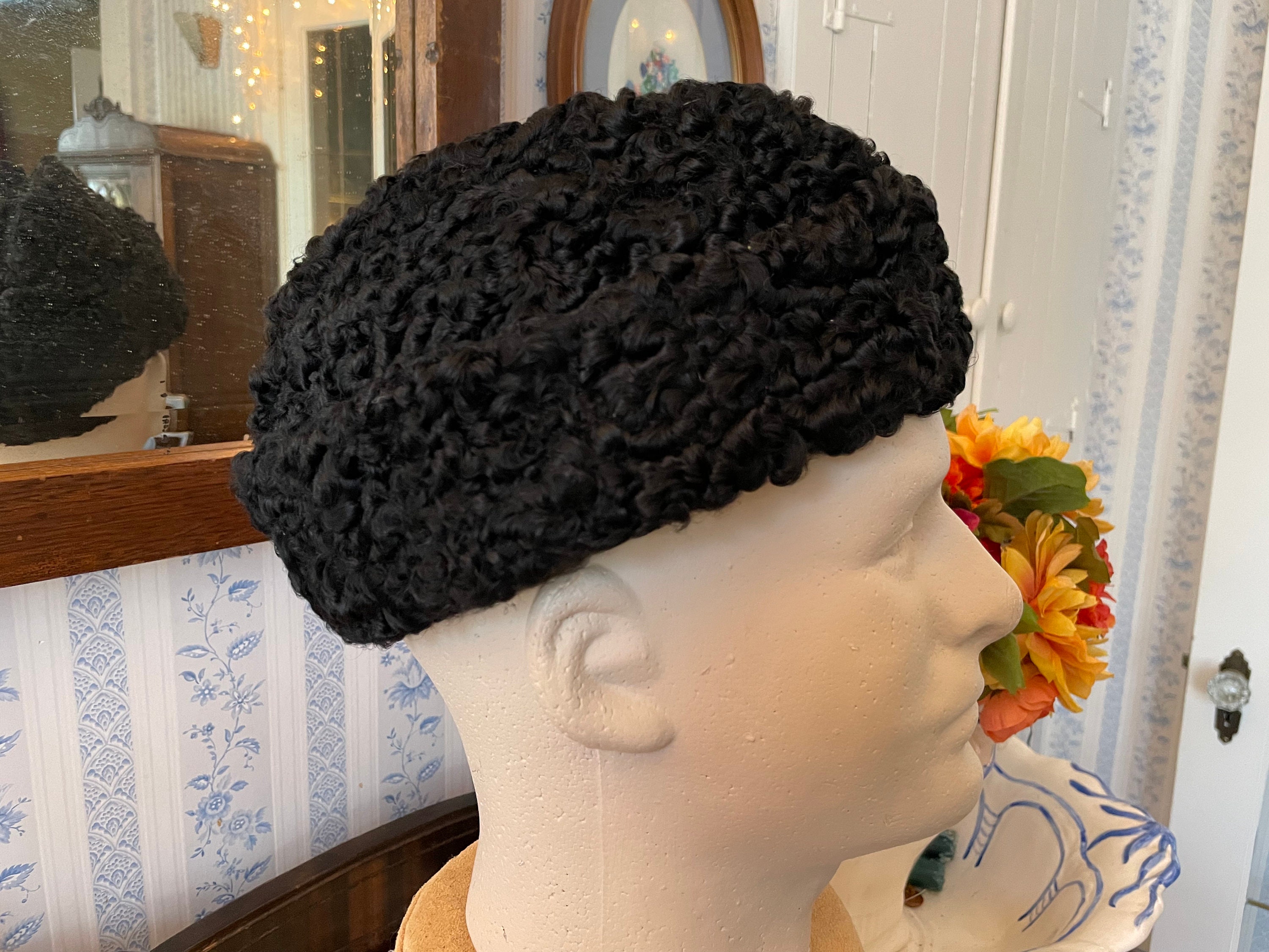 Vintage Fur Hat, Persian Lamb Winter Hat, Fez B796, Black Persian Lamb ...