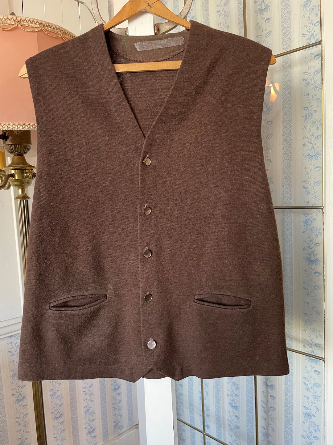 Vintage Brown Vest, Brown Knit Waistcoat B915, Dark Brown Wool Blend ...