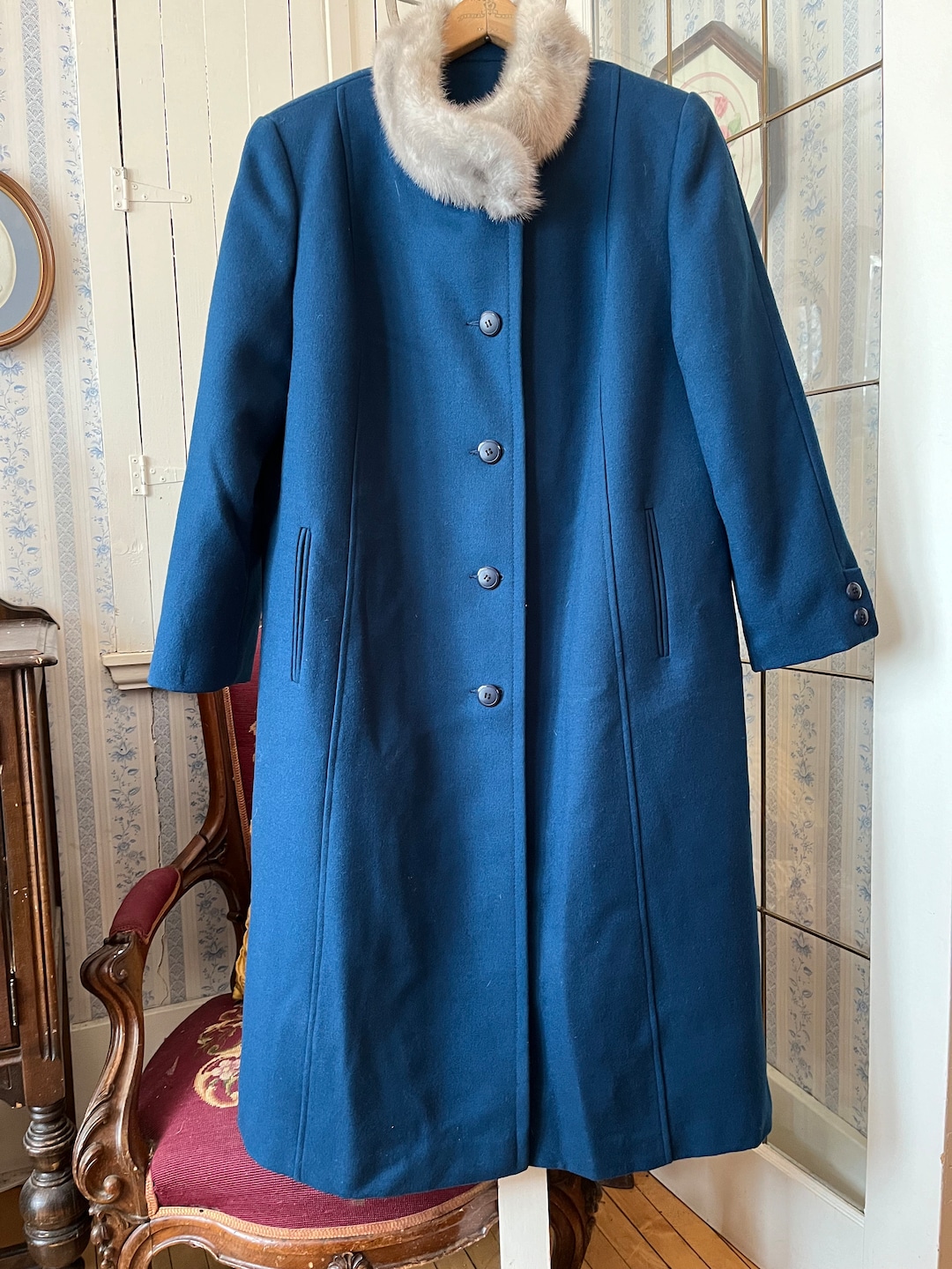Vintage Blue Coat, Long Wool Coat (C485), Long Turquoise Blue Coat With ...
