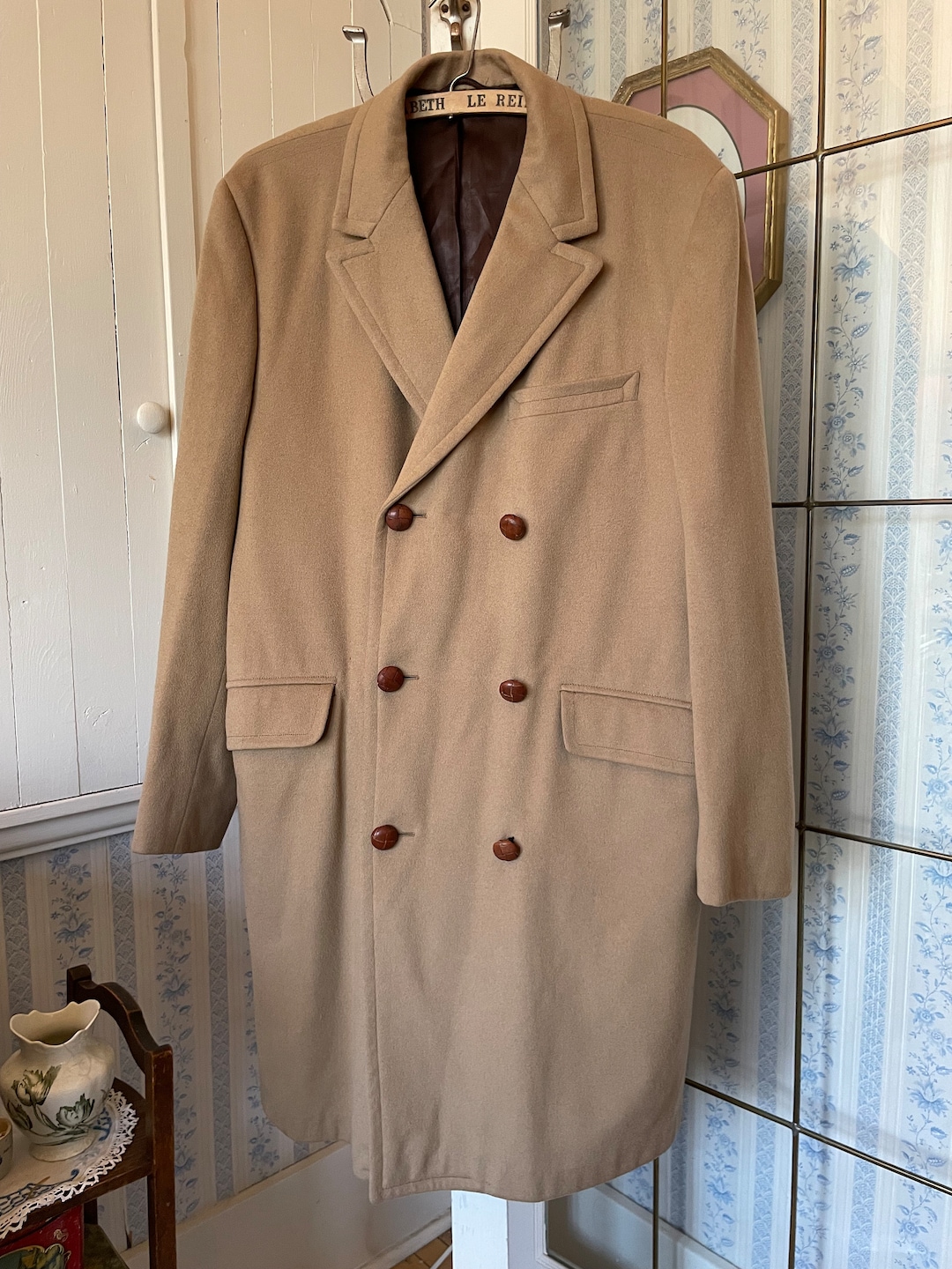 Vintage Beige Long Coat, Overcoat, Long Beige Winter Coat (B706), Beige ...