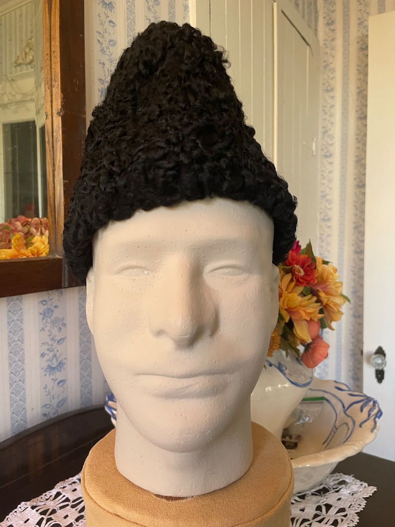 Vintage Winter Hat, Black Fur Hat, Cap (B668), Curly Black Persian Lamb ...