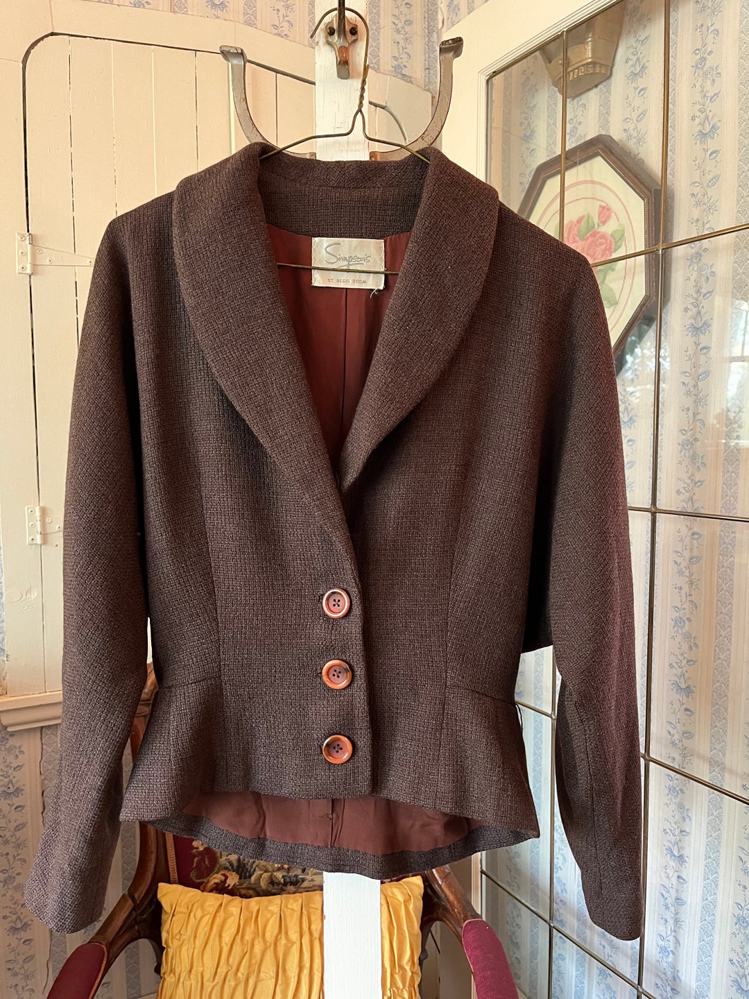 Vintage Brown Blazer, Fitted Brown Jacket (C745), Simpson's Brown Wool ...