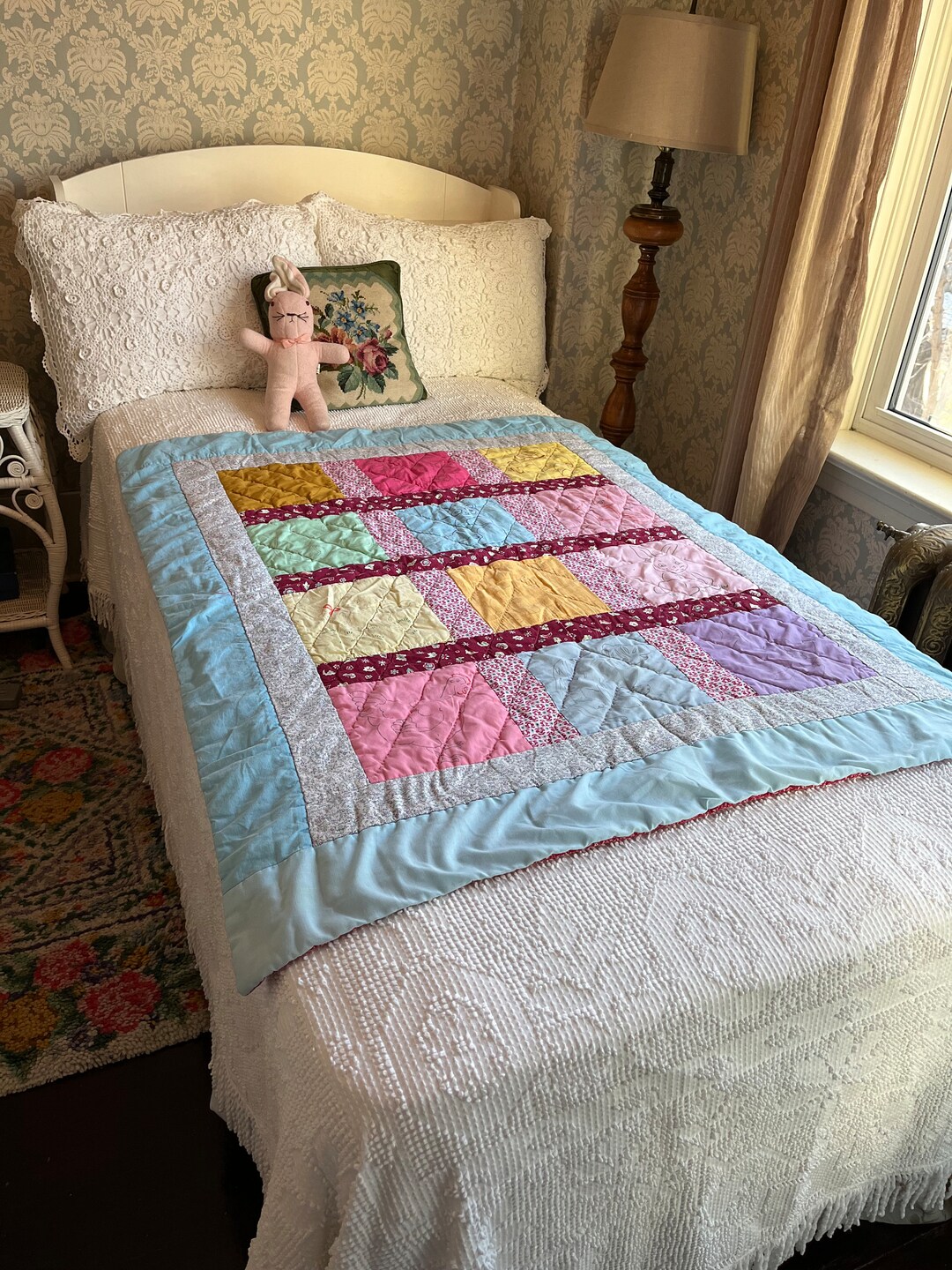 Vintage Kids' Patchwork Blanket, Handmade Quilt (C522), Handmade Multi ...