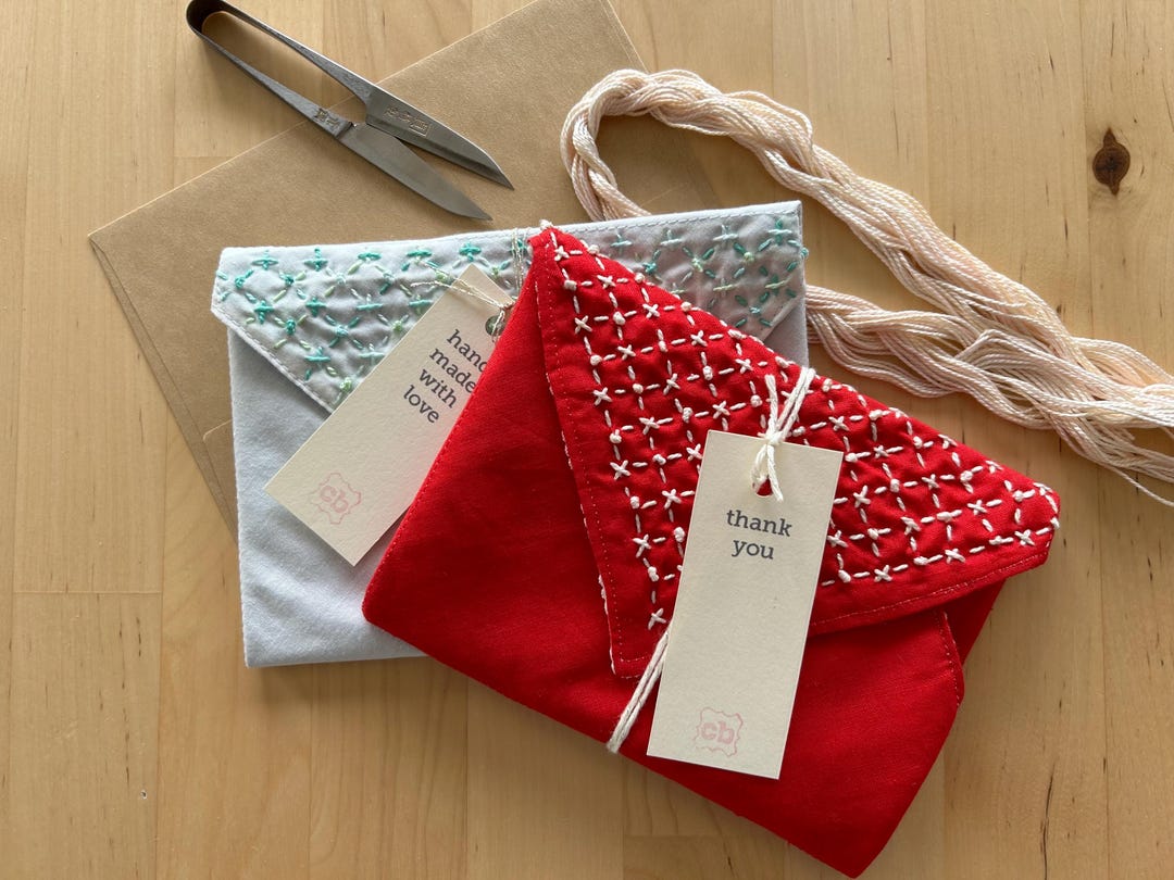 Kit to Complete Your Own Sashiko Hand-stitched Fabric Envelope, as ...
