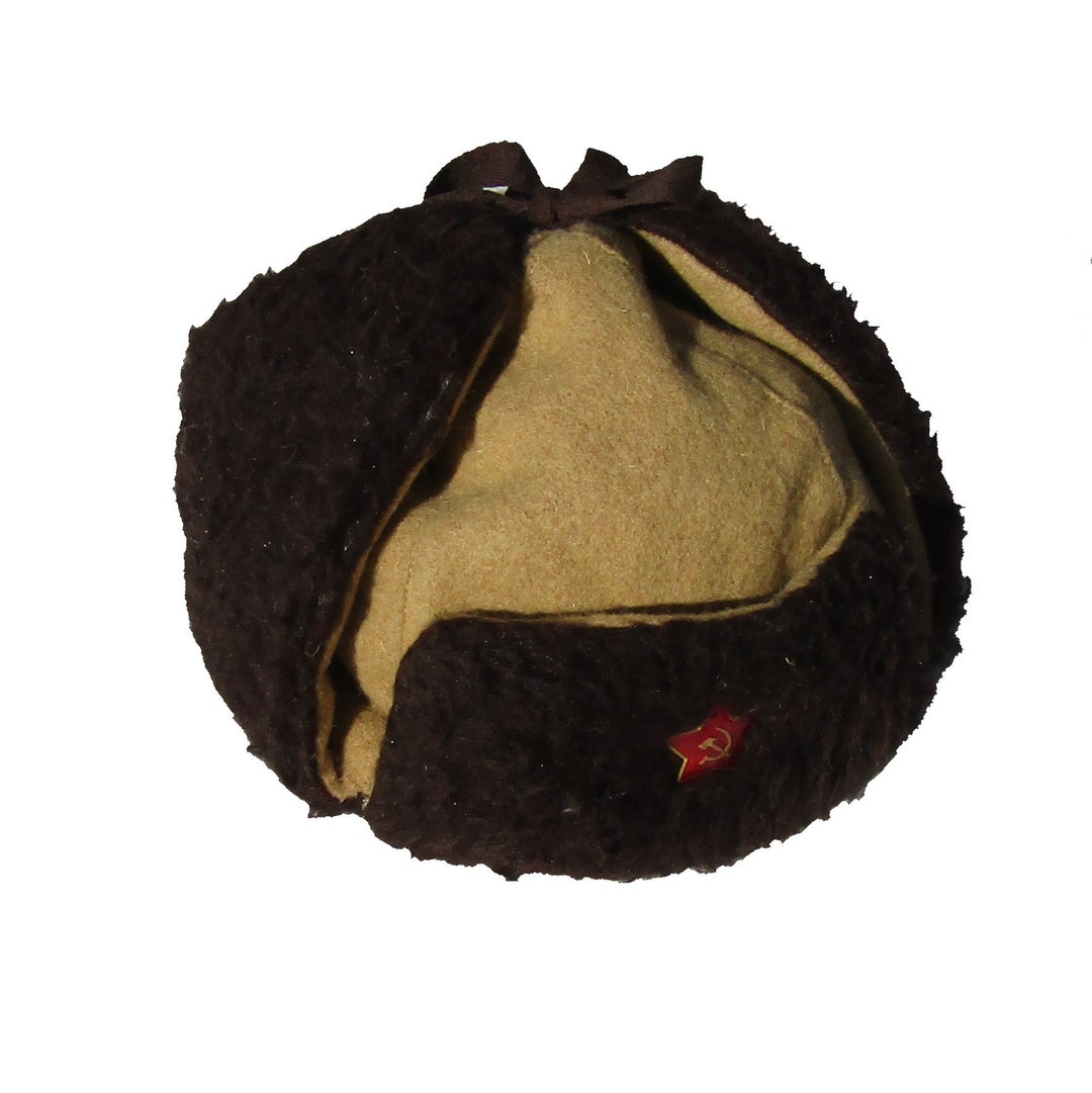 Soviet WW2 Reproduction Enlisted Ranks Winter Hats. Tan Wool Fabric ...