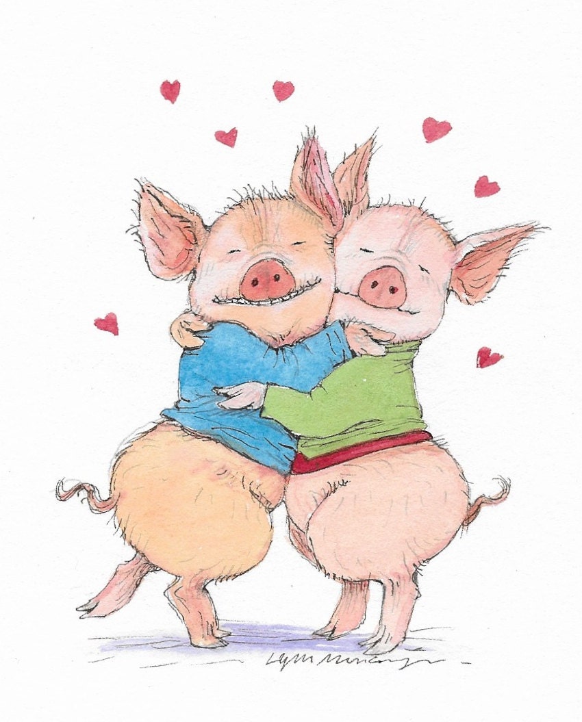 34) Pigs Hugging Birthday/anniversary/valentine's Day Card -- Hogs and ...