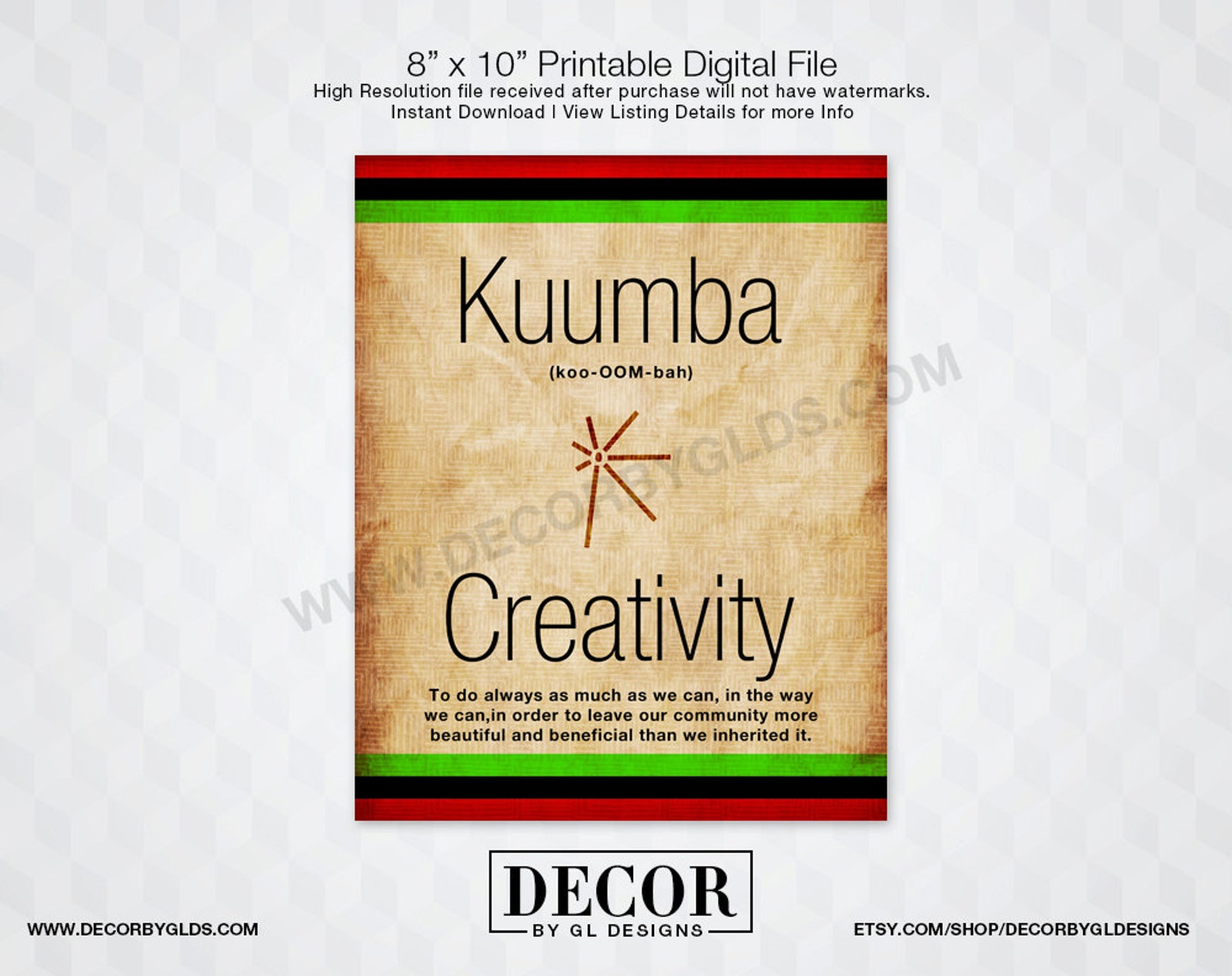 Kuumba Kwanzaa Sign. Printable Red, Black & Green Sign, Kwanzaa ...