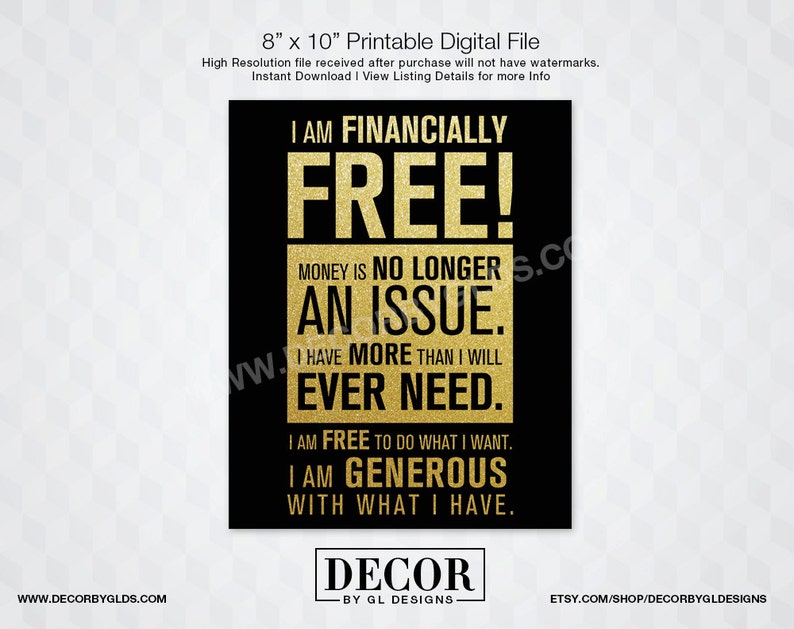 Inspirational Affirmation Sign. "i Am Financially Free!" Printable 8x10 ...