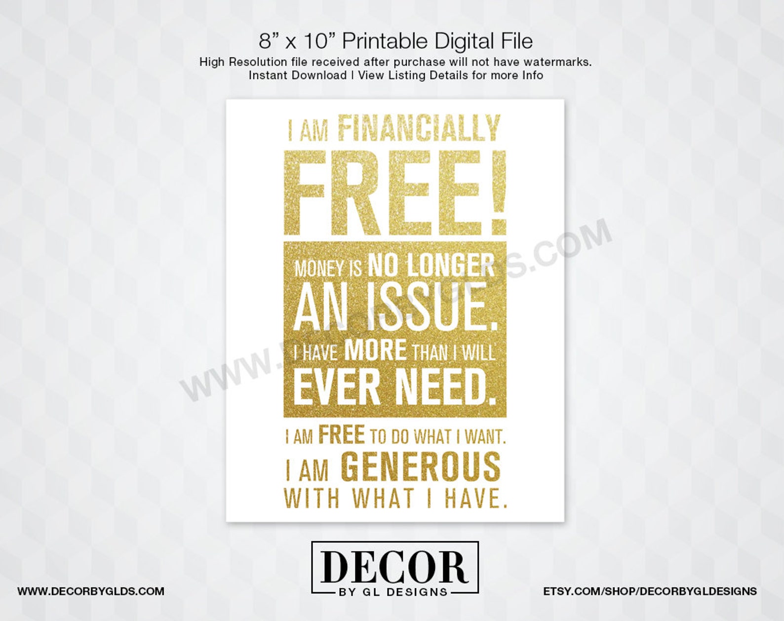 Inspirational Affirmation Sign. i Am Financially Free Printable 8x10 ...
