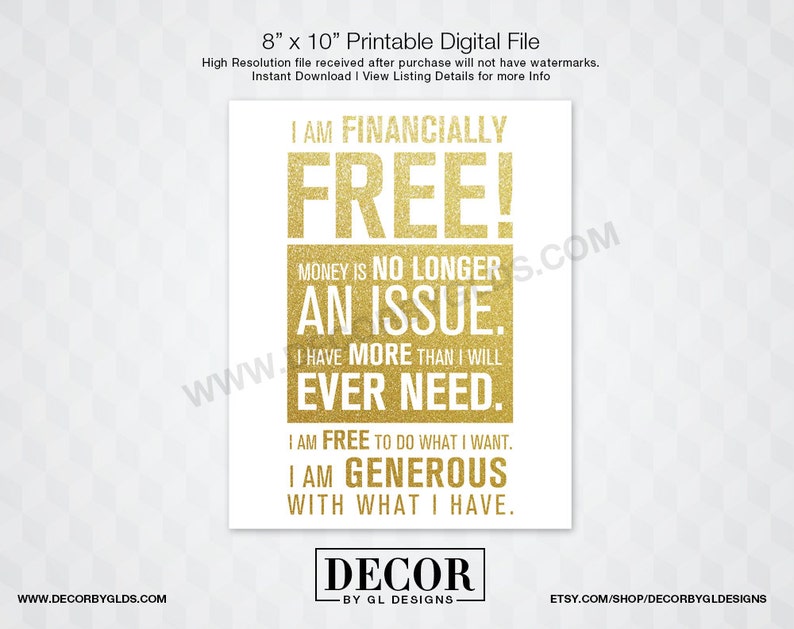 Inspirational Affirmation Sign. "i Am Financially Free!" Printable 8x10 ...