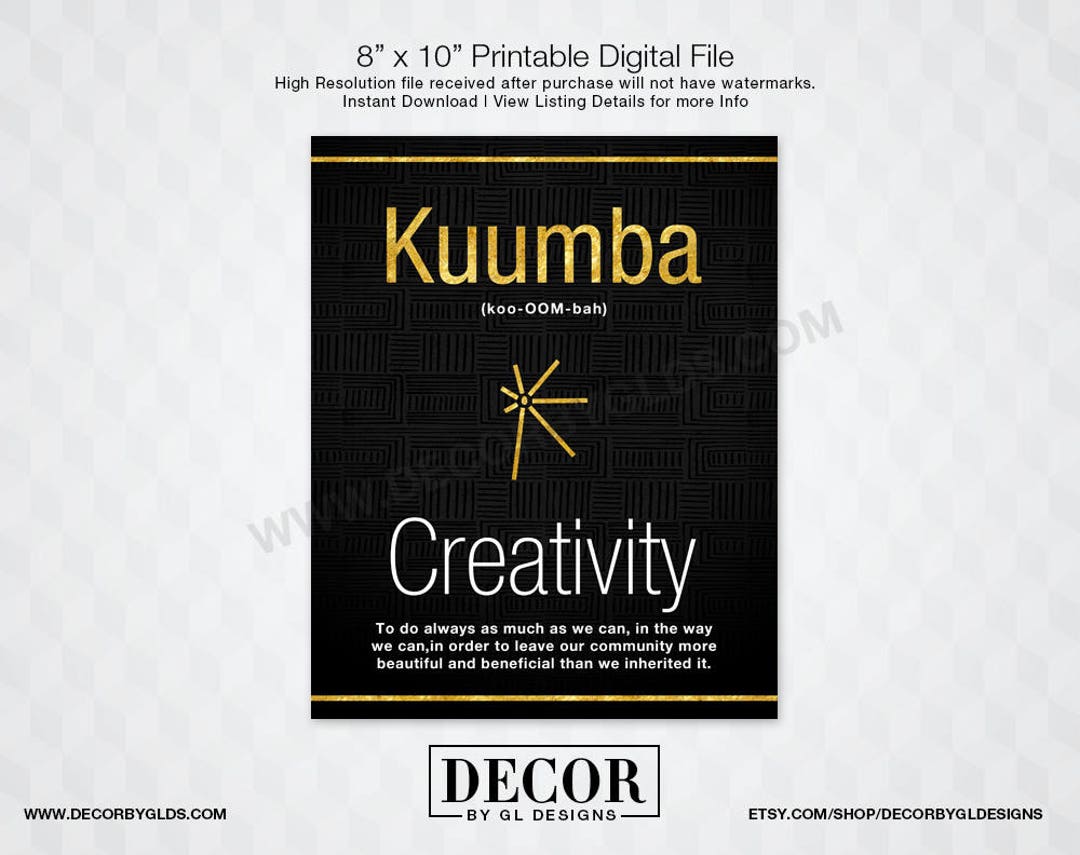 Kuumba Kwanzaa Sign. Printable Black & Gold Sign, Kwanzaa Principles ...