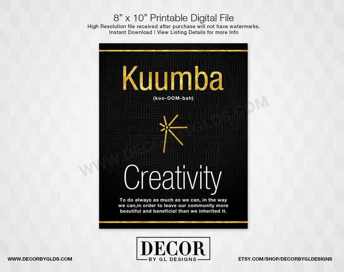 Kuumba Kwanzaa Sign. Printable Black & Gold Sign, Kwanzaa Principles ...
