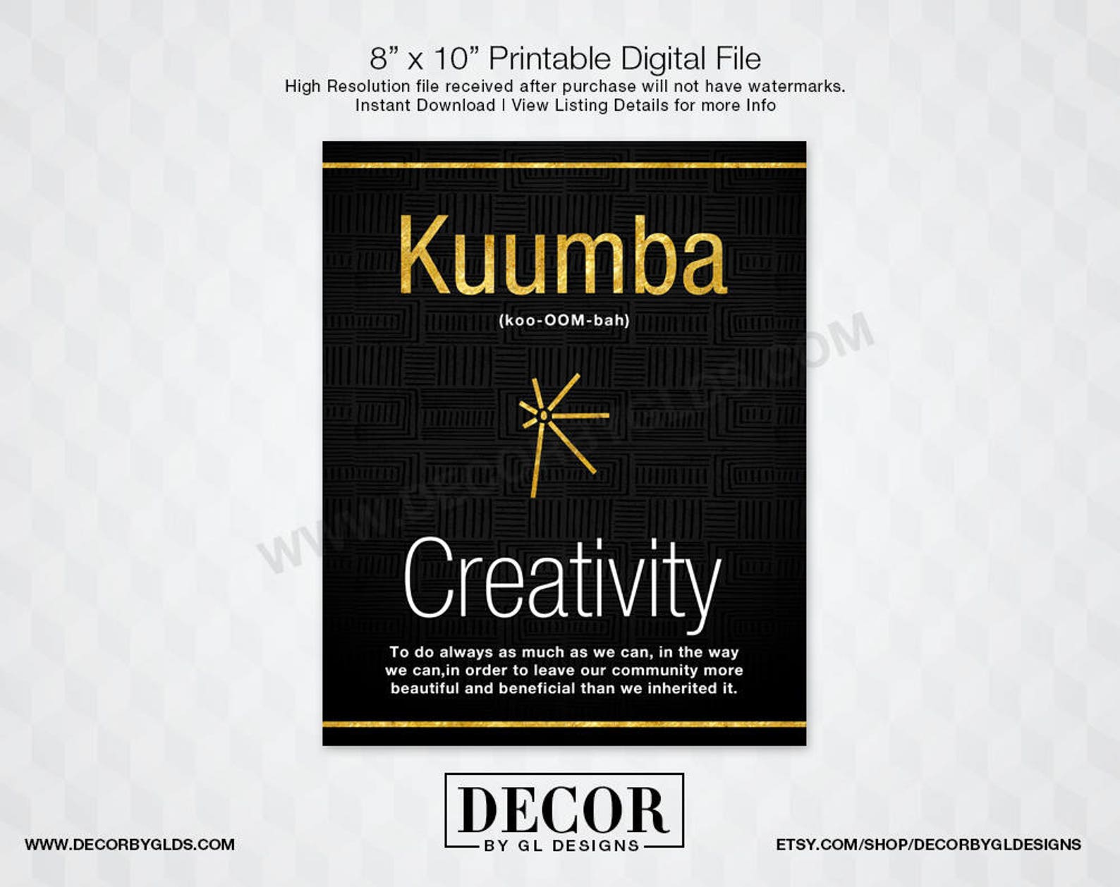 Kuumba Kwanzaa Sign. Printable Black & Gold Sign, Kwanzaa Principles ...