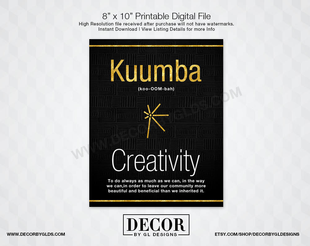 Kuumba Kwanzaa Sign. Printable Black & Gold Sign, Kwanzaa Principles ...