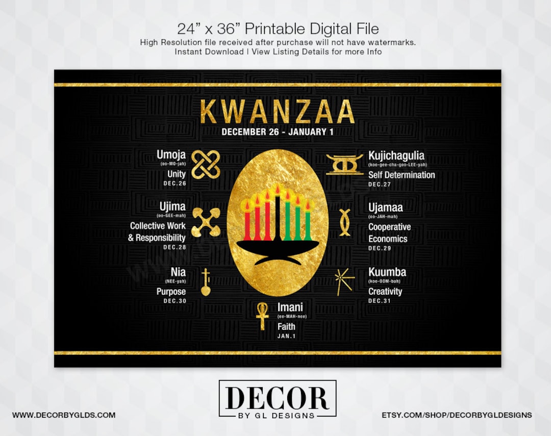 Kwanzaa Sign / Kwanzaa Decorations. Printable 24x36 Black & Gold ...