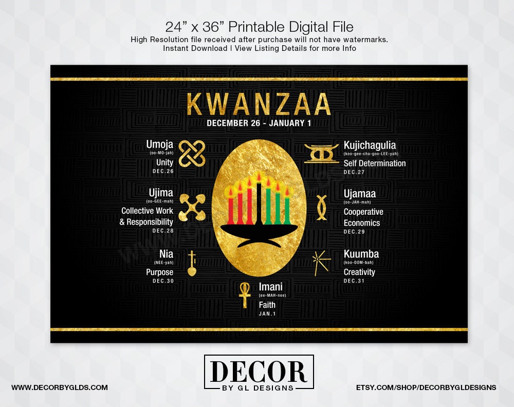 Kwanzaa Sign / Kwanzaa Decorations. Printable 24x36 Black & Gold ...