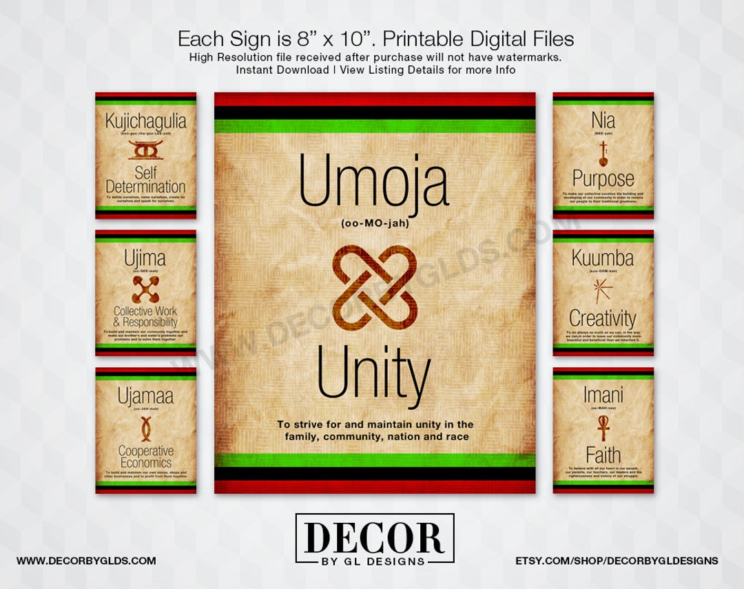 Kwanzaa Principles 8x10. Kwanzaa Decorations. Nguzo Saba, Adinkra ...