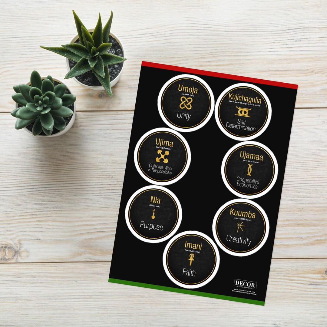 Kwanzaa Principles Sticker Sheet. (7) 2 Inch Kwanzaa Holiday Stickers ...