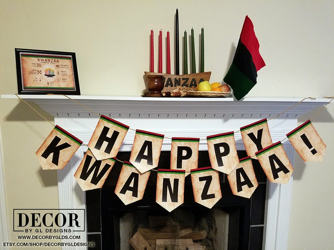 Kwanzaa Pennant Banner Sign, Kwanzaa Decorations. Printable Red, Black ...