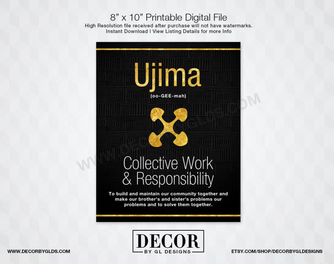 Ujima Kwanzaa Sign. Printable Black & Gold Sign, Kwanzaa Principles ...