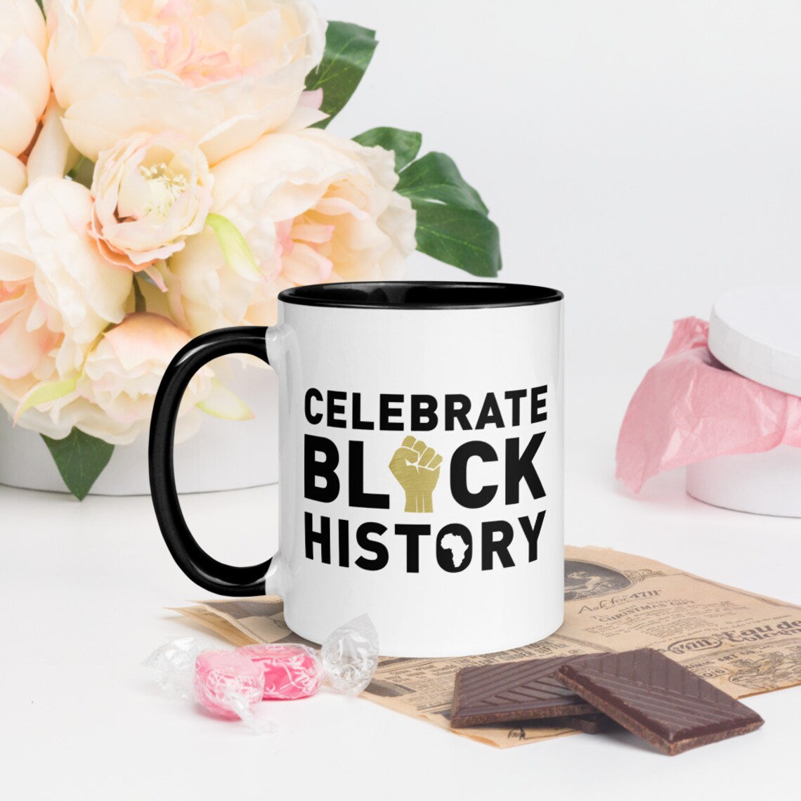 Celebrate Black History Mug W/ Black Color Inside & Handle. 11 Oz White ...
