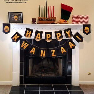 Kwanzaa Banner Sign, Kwanzaa Decorations. Printable Black & Gold Happy ...