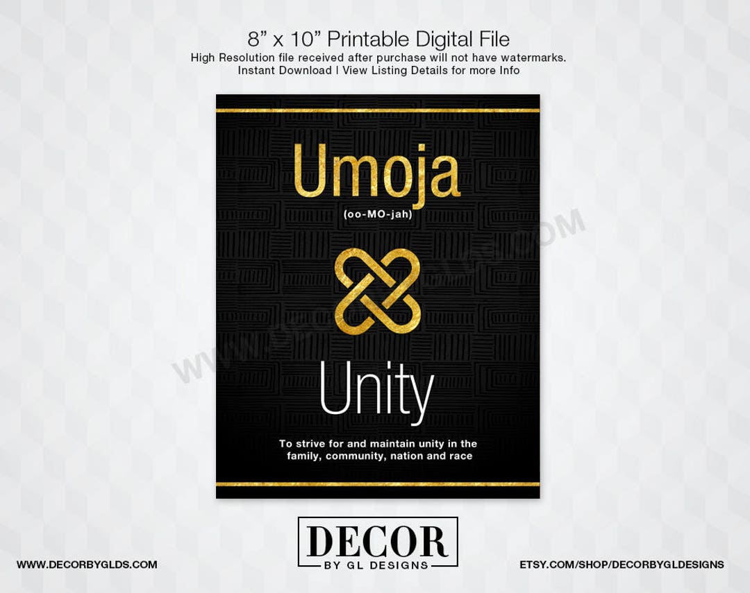 Umoja Kwanzaa Sign. Printable Black & Gold Unity Sign, Kwanzaa ...