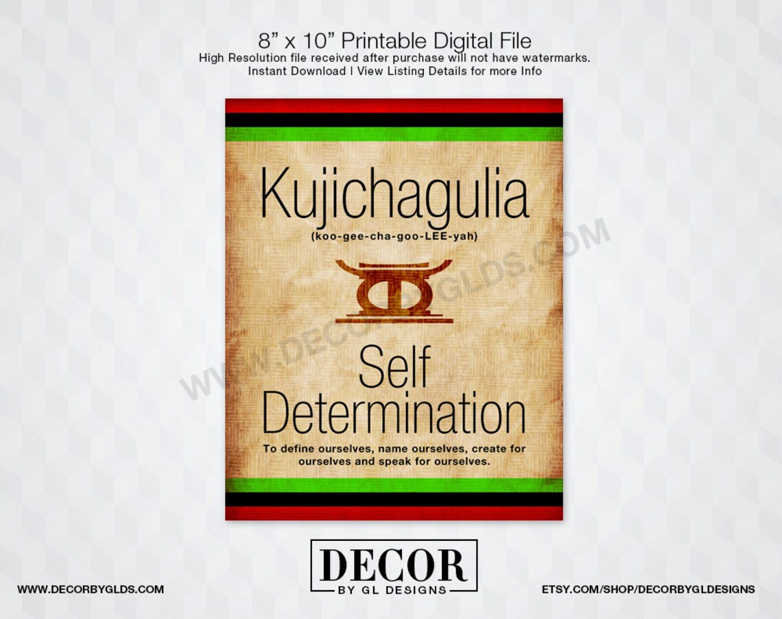 Kujichagulia Kwanzaa Sign. Printable Red, Black & Green Sign, Kwanzaa ...