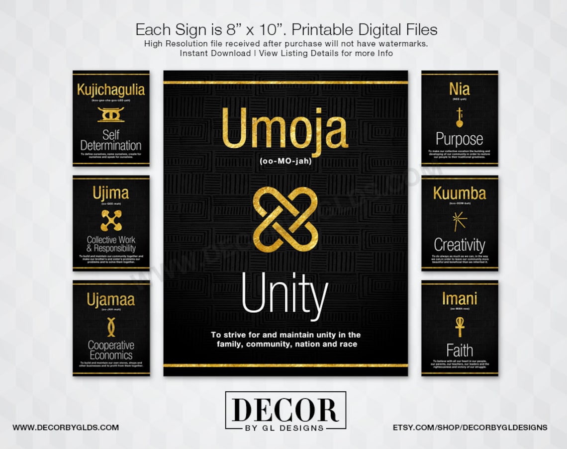 Kwanzaa Principles 8x10. Kwanzaa Decorations. Printable Black & Gold ...