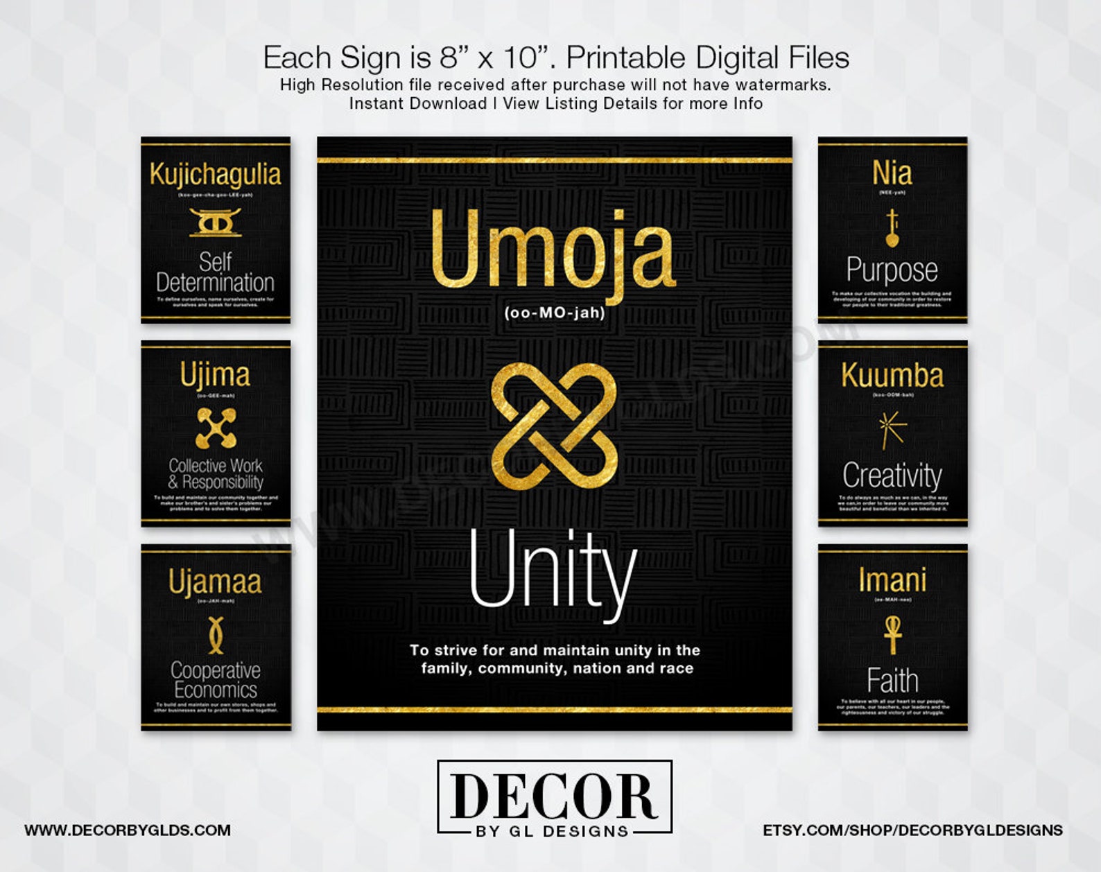 Kwanzaa Principles 8x10. Kwanzaa Decorations. Printable Black & Gold ...