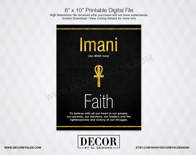 Imani Kwanzaa Sign. Printable Black & Gold Faith Sign, Kwanzaa ...