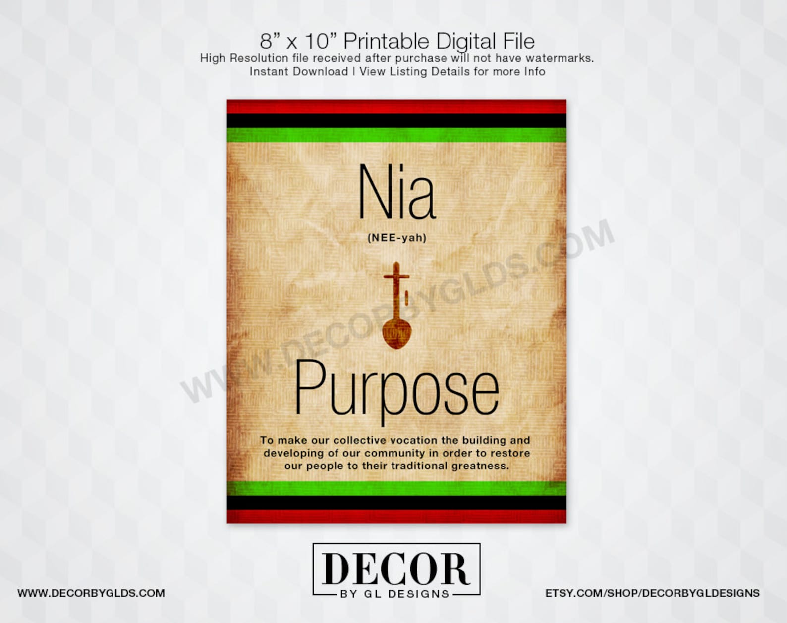 Nia Kwanzaa Sign. Printable Red, Black & Green Purpose Sign, Kwanzaa ...