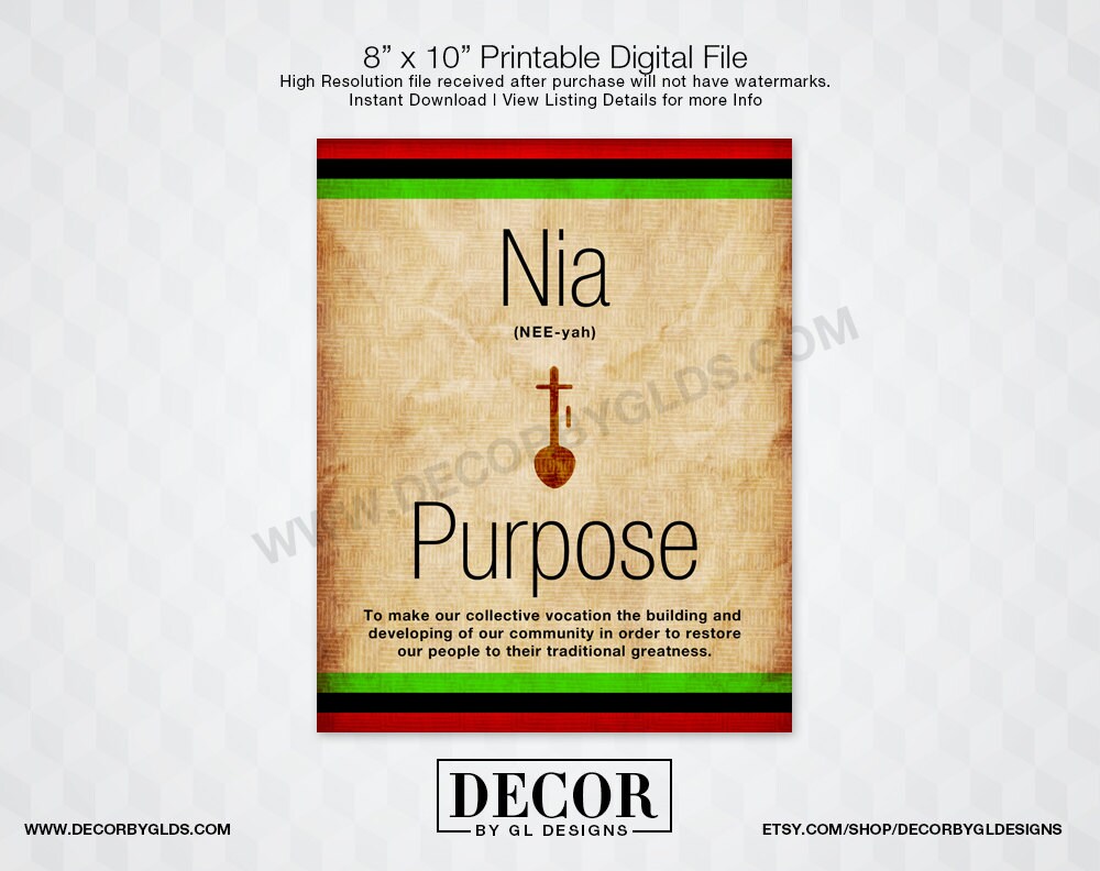 Nia Kwanzaa Sign. Printable Red, Black & Green Purpose Sign, Kwanzaa ...