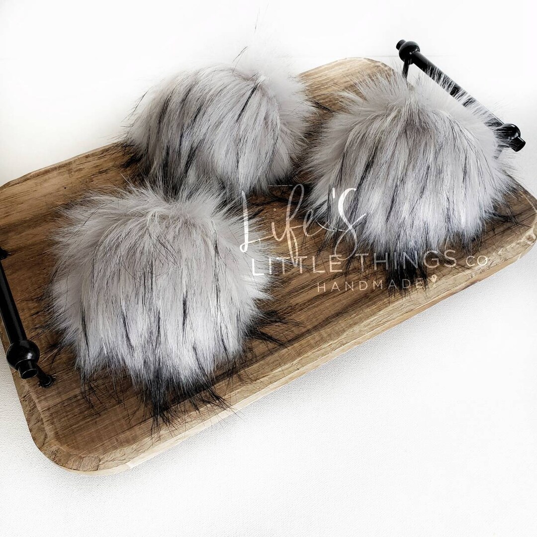 3 Sizes Platinum Faux Fur Pom Pom | Grey Silver Black Pompom | Hat ...