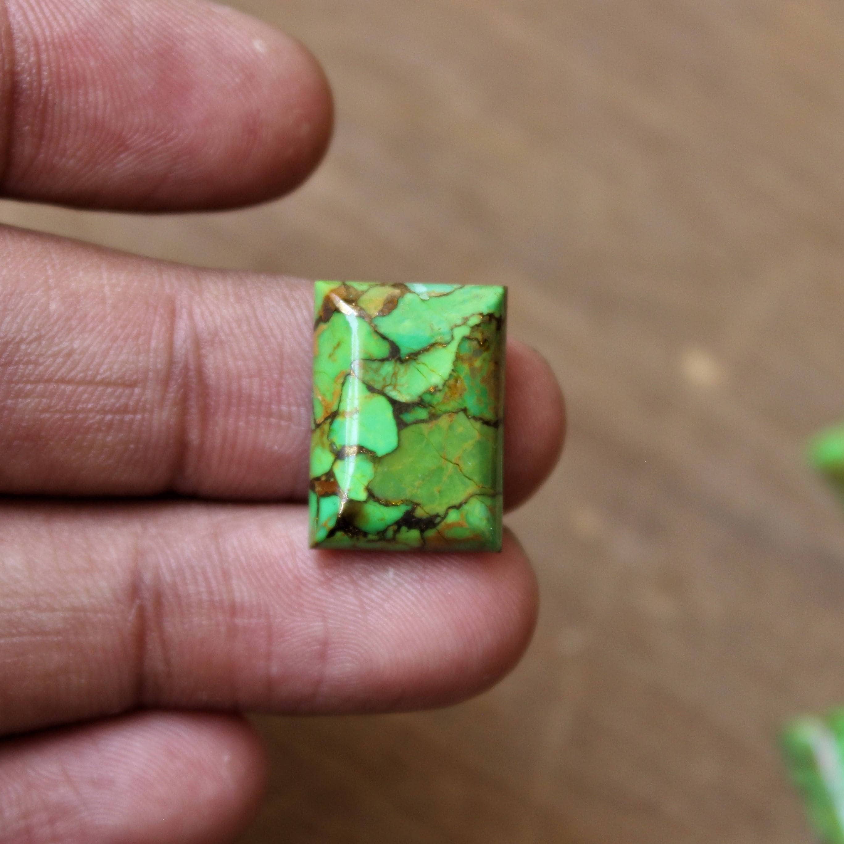 Rectangular green copper turquoise gemstone cabochon | Etsy