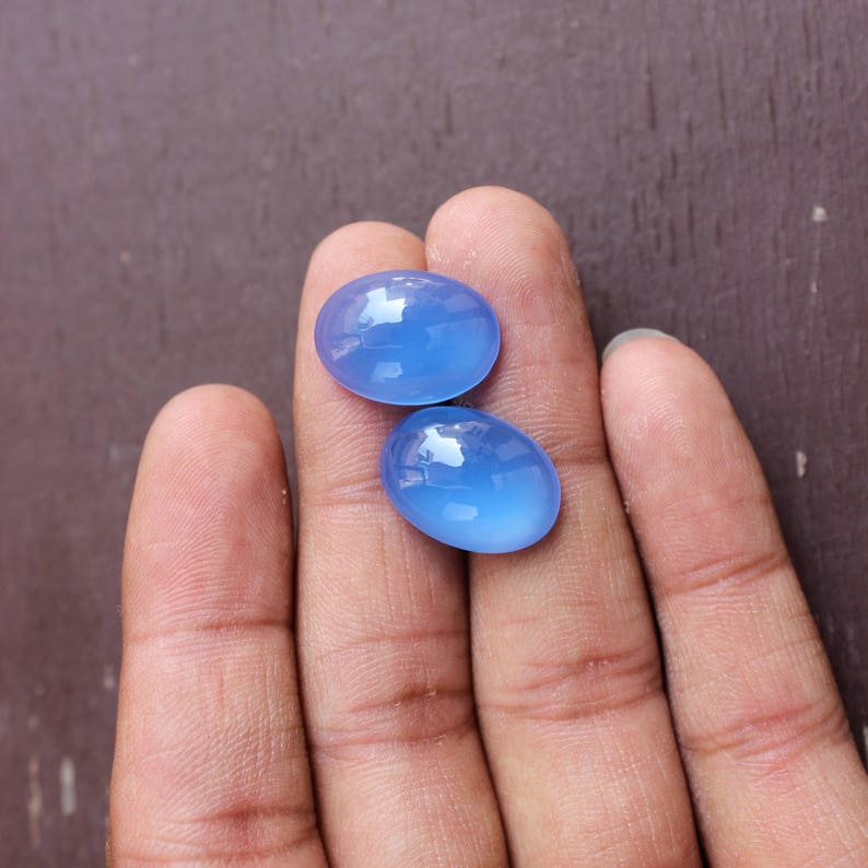 Blue Chalcedony Cabochon, Flat Back Oval Gemstone, AAA Grade Gemstone ...